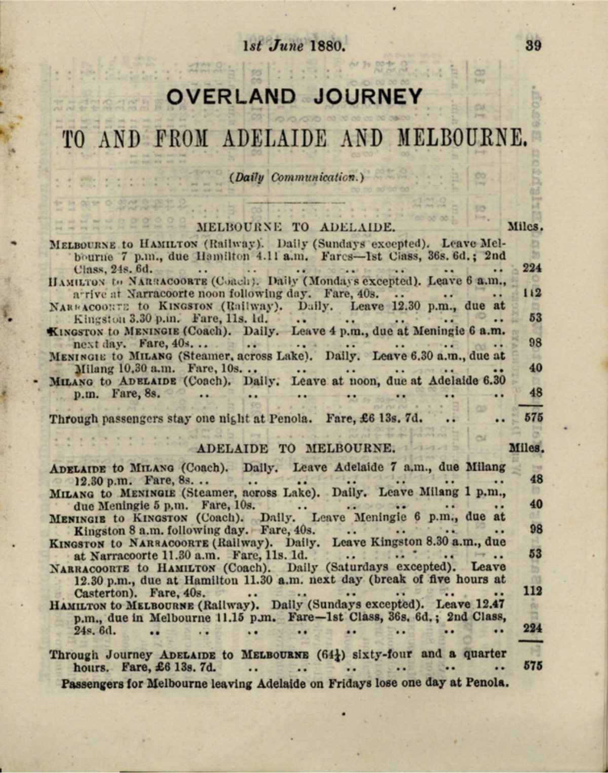 The Overland Mail to Victoria – Milang